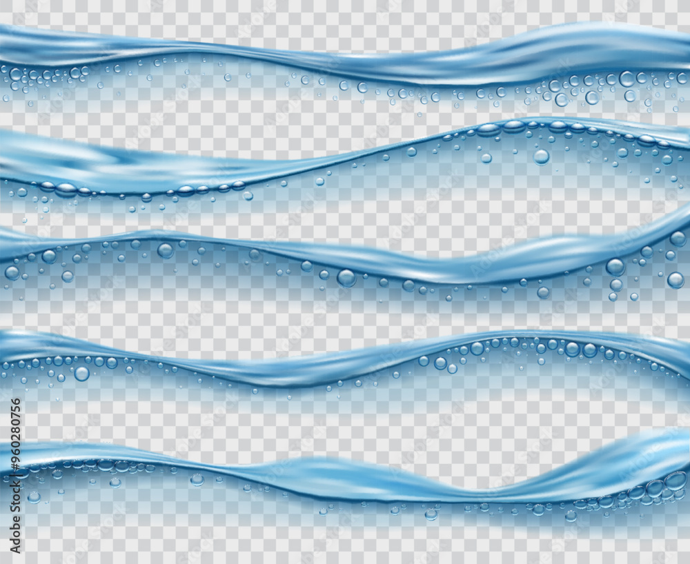 Water surface splash, realistic pool line waterline. 2d vector blue ...