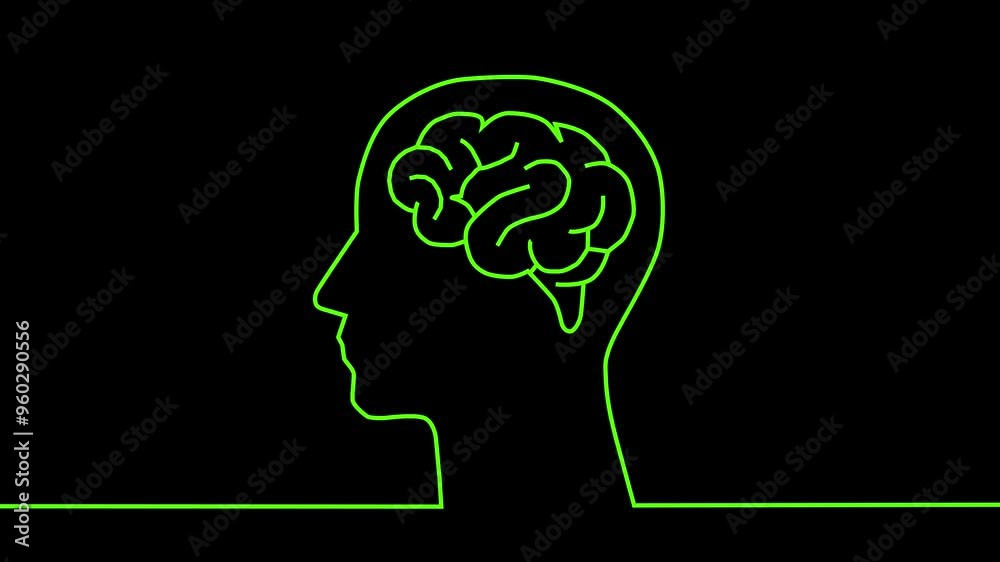 Brain and human head icon, Human head icon animation. Glowing green ...
