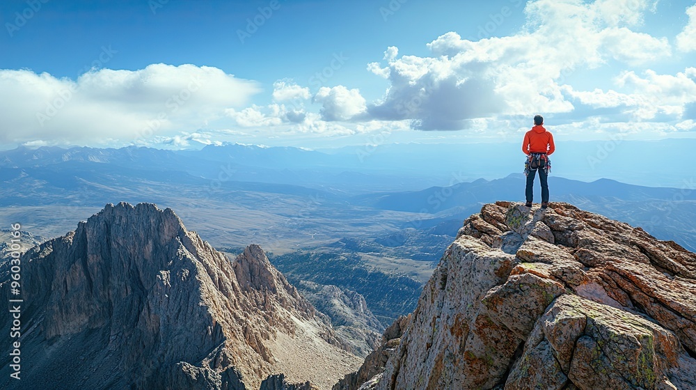 40. Person looking out at the horizon from a mountain peak, ready for ...