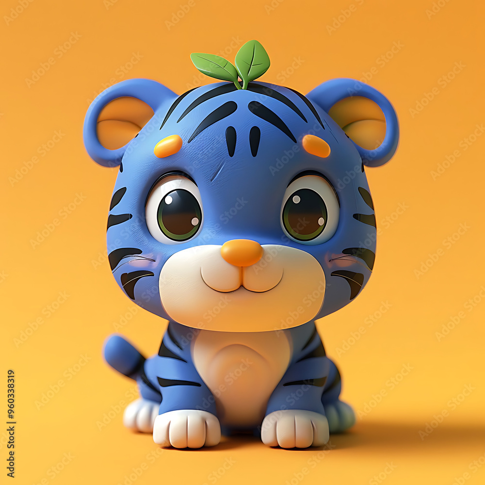 Blue Tiger Cub: A charming blue tiger cub with a sprout on its head ...