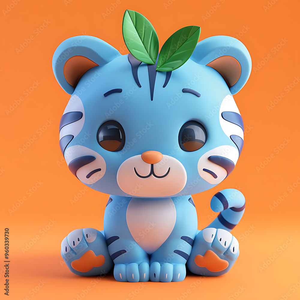 Cute Blue Tiger Cub: A charming, 3D rendered blue tiger cub with ...