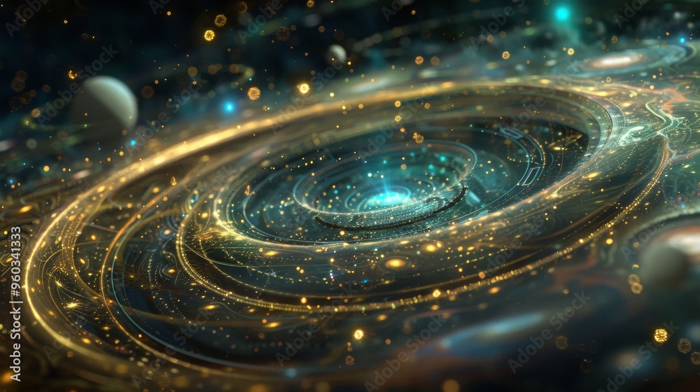 Mythical 3D image of universe with astrology transits as if the ...