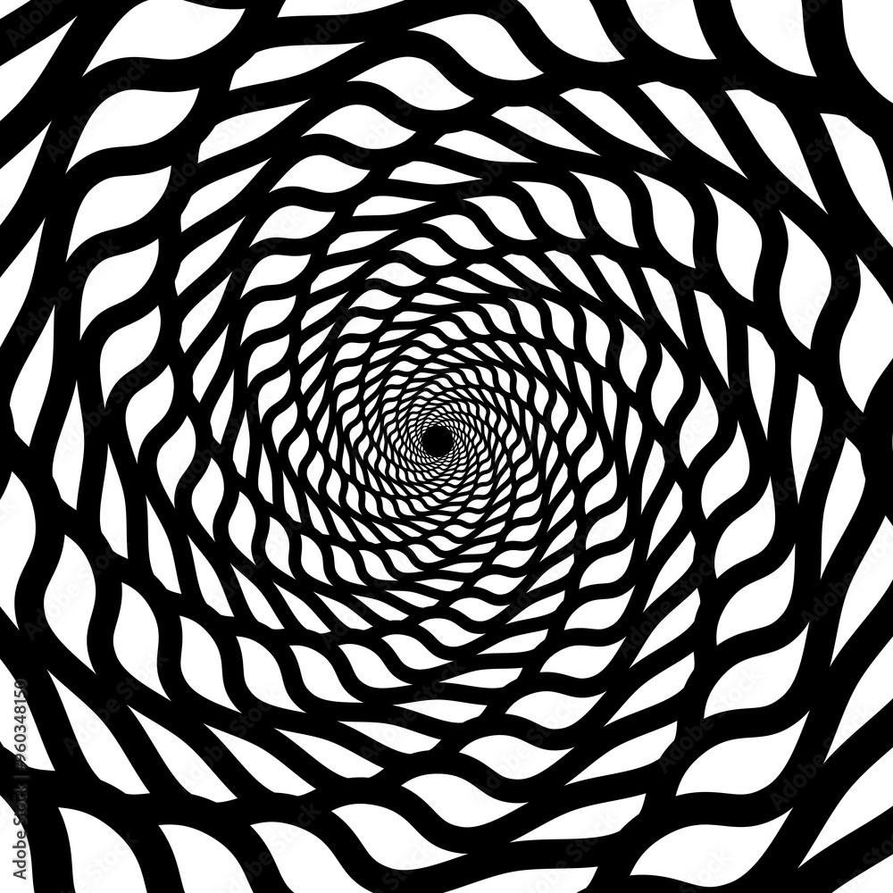 Psychedelic hypnotic spiral pattern, hypnosis swirl. Vector black and ...