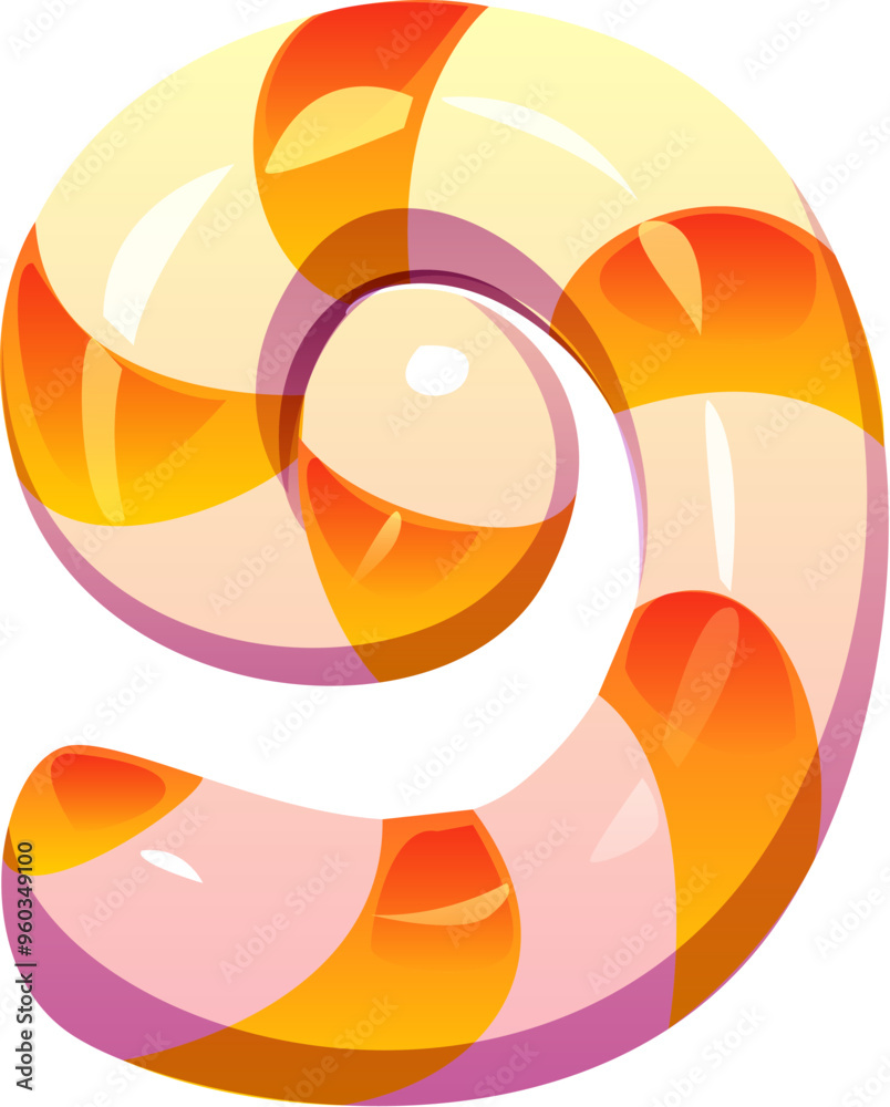 Vetor de Cartoon number nine candy, confectionery alphabet, sweets ...
