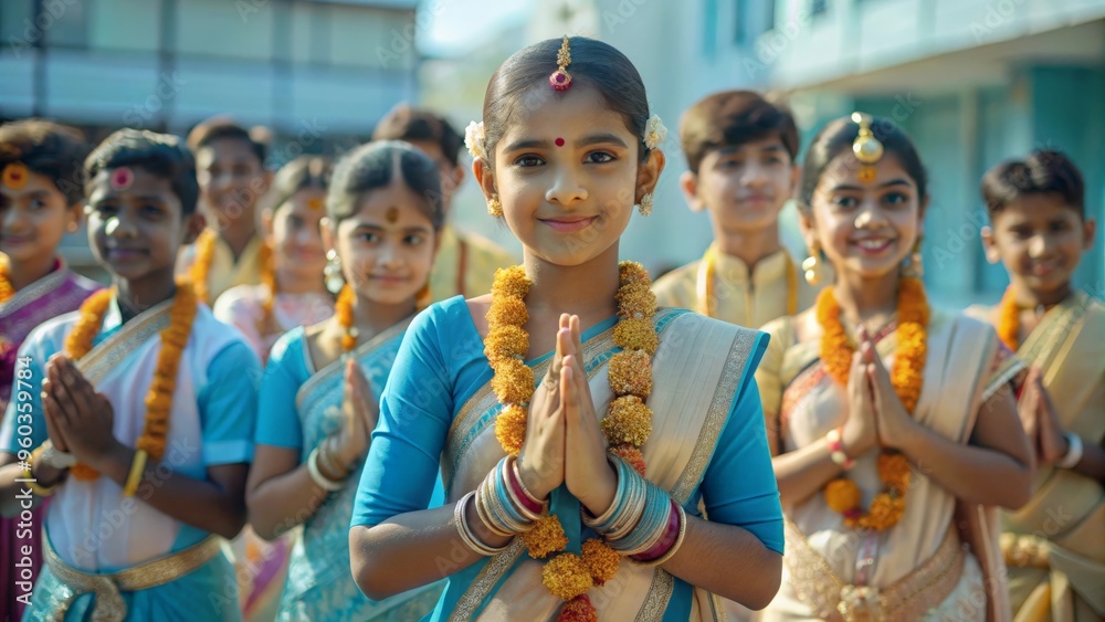 Indian student participating in a cultural festival at school ...