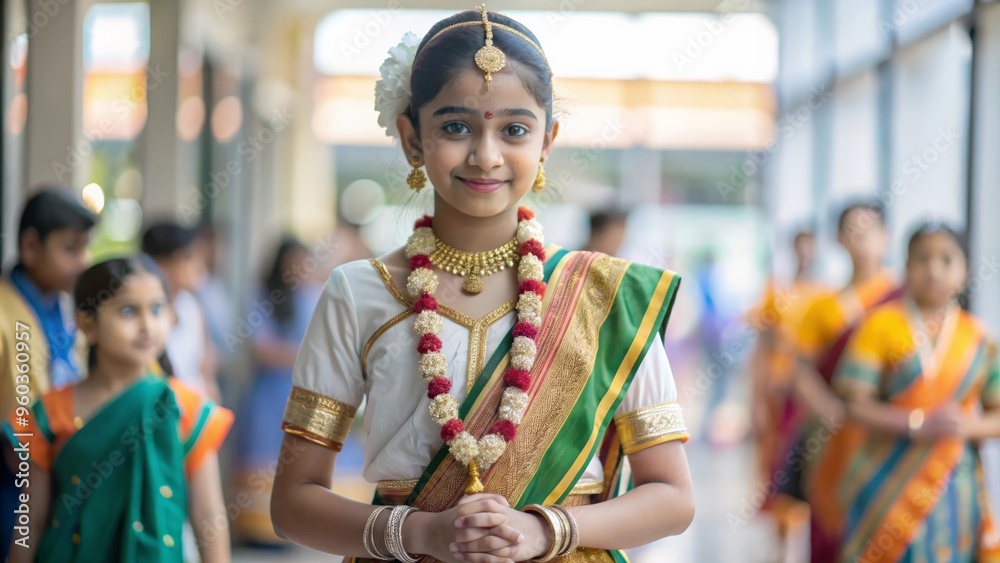 Indian student participating in a cultural festival at school ...