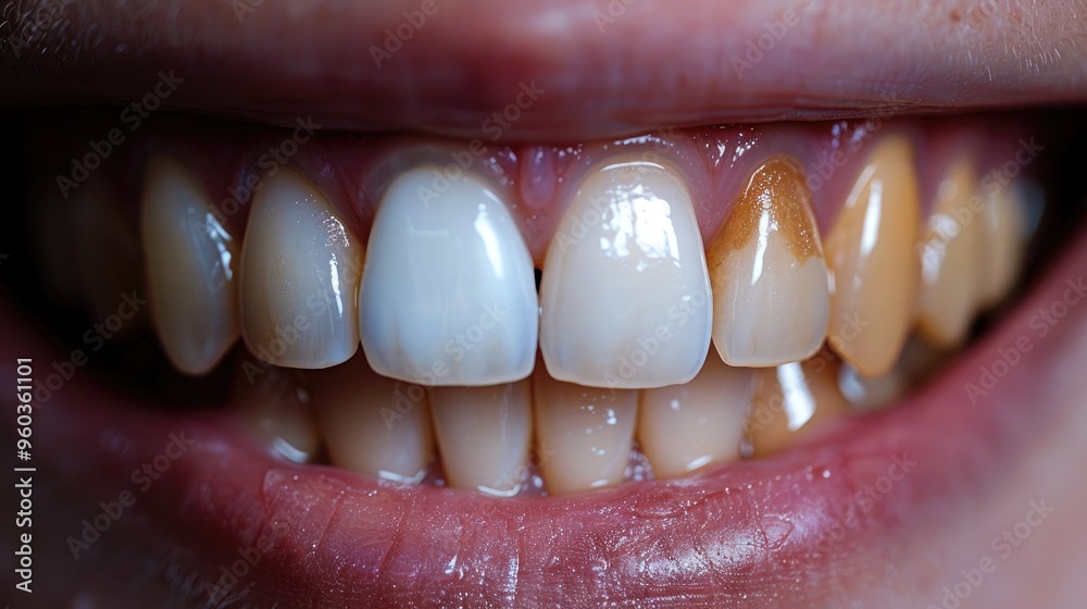 The image captures partial discoloration of teeth alongside different ...