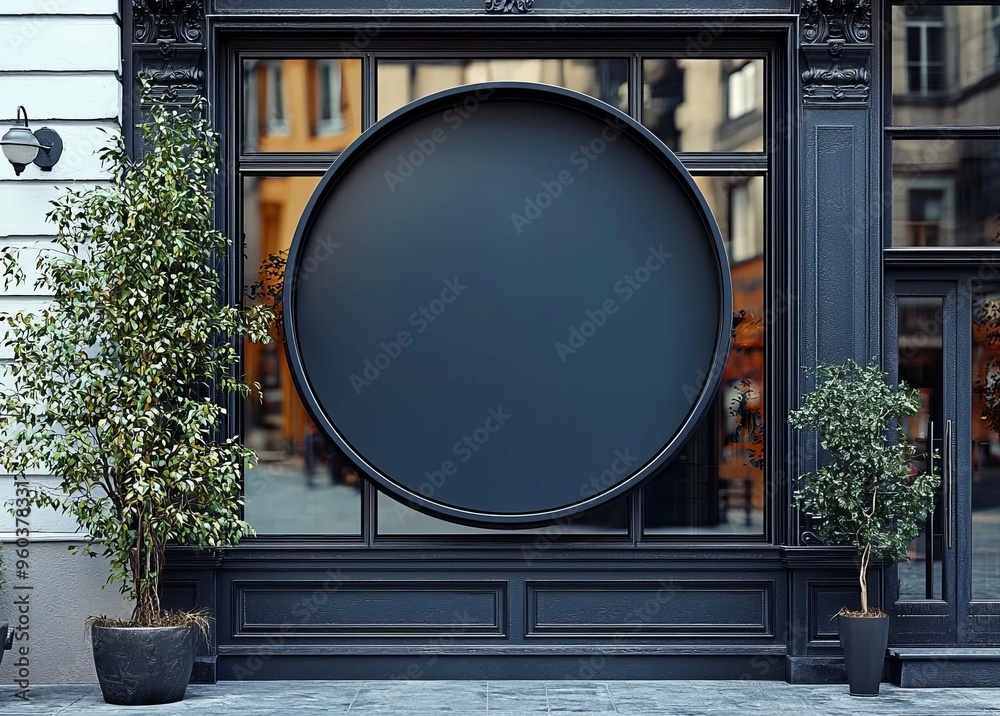 Hyper realistic photo of Circular store brand sign board mockup. Empty ...