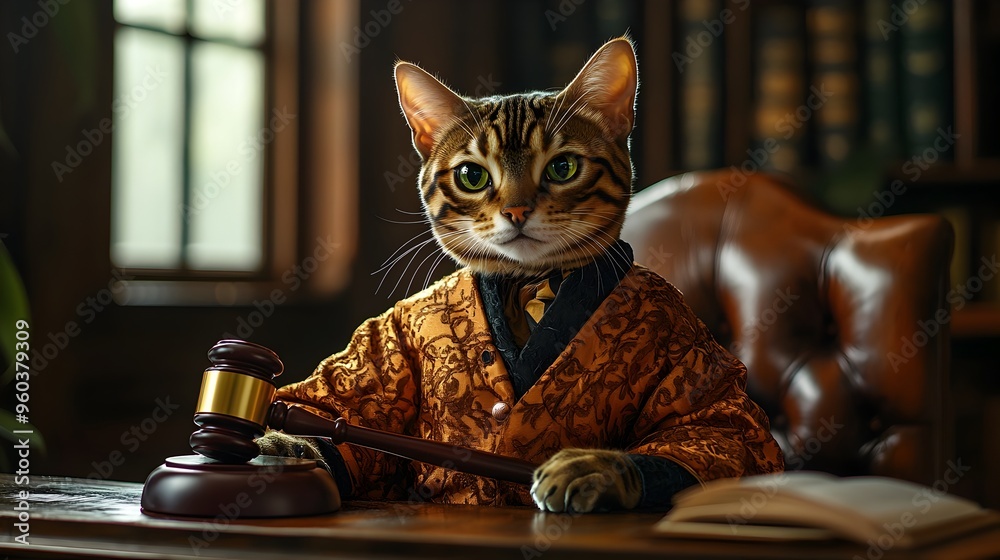 Surreal of a Bengal Cat Judge Presiding over a Legal Proceeding in a ...