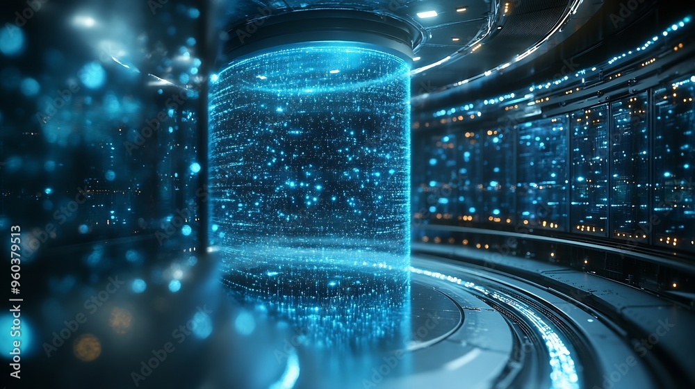 Quantum Computer In A Cooled Environment With Entangled Qubits Visualized As Floating Particles