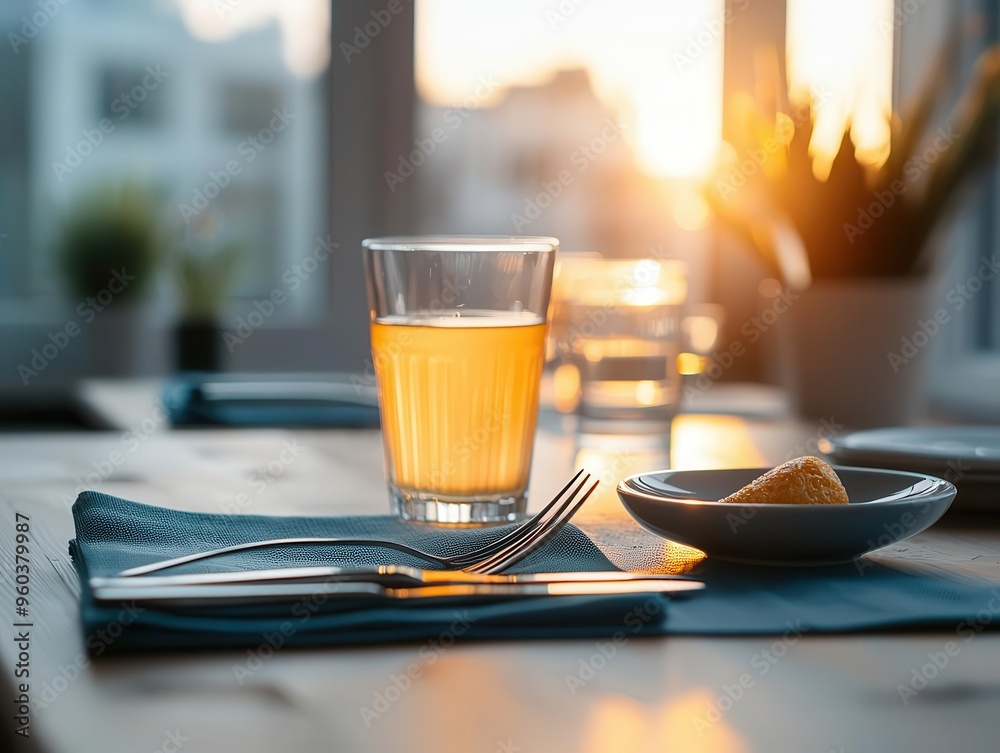 An empty dinner table after a meal, minimal traces of food left, soft ...