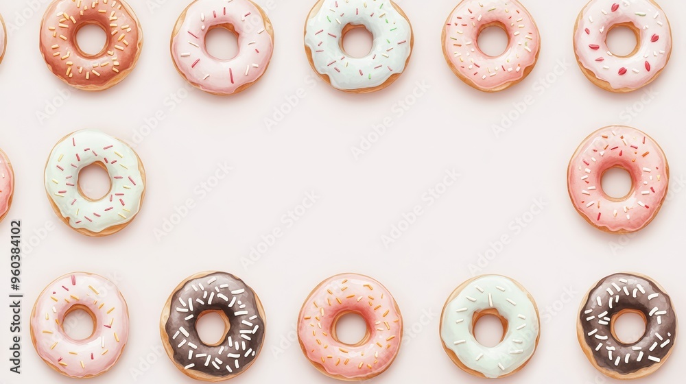 Artistic donut shop menu template with watercolor donut illustrations ...