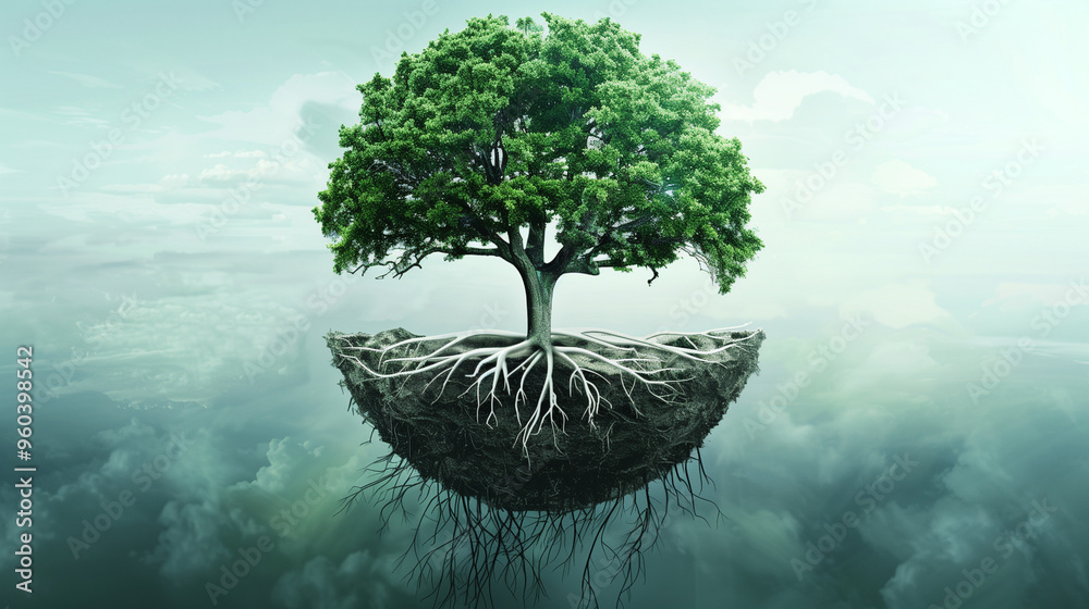 a Tree Icon with Interconnected Roots Forming a Recycling Symbol ...