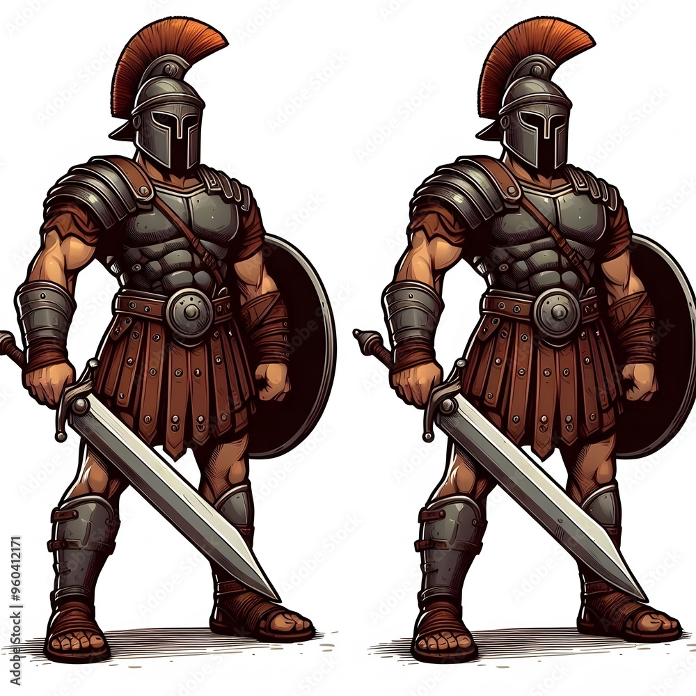 Cartoon Spartan Warrior Clipart - Cute Gladiator Character with Sword ...