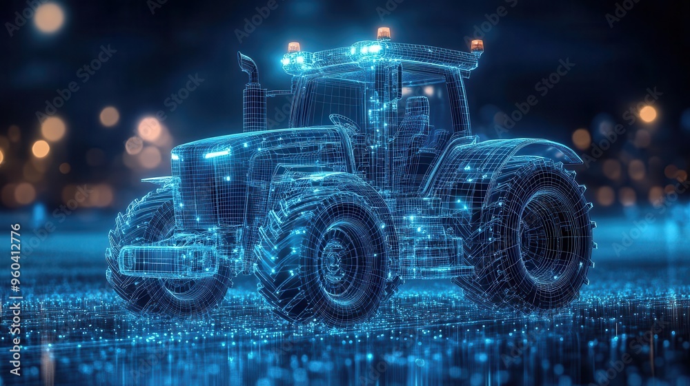 futuristic farm tractor concept rendered in sleek wireframe visible and ...