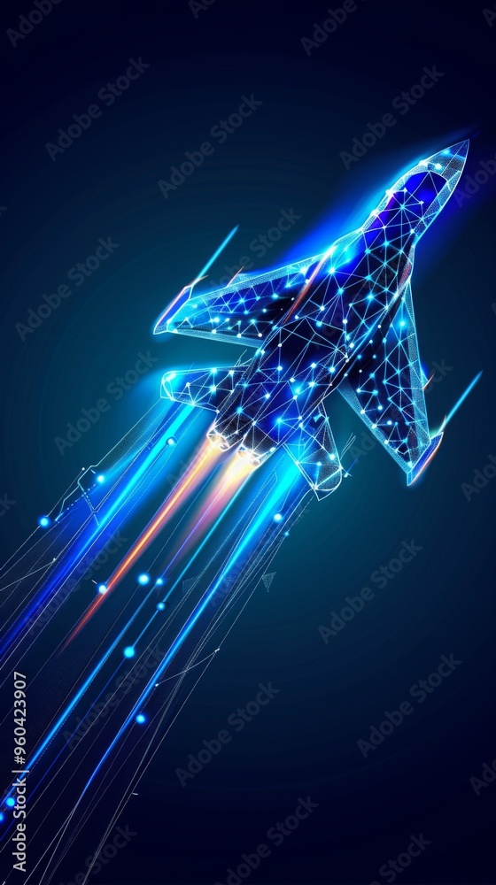 Digital high-speed fighter jet in low poly wireframe, smart Advanced ...