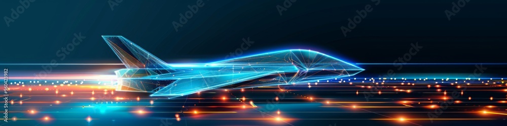 Digital high-speed fighter jet in low poly wireframe, smart Advanced ...