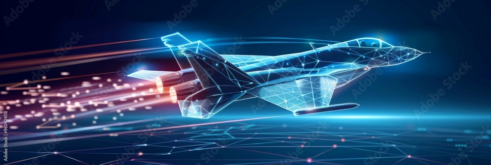 Digital high-speed fighter jet in low poly wireframe, smart Advanced ...