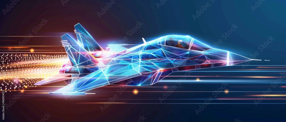 Digital high-speed fighter jet in low poly wireframe, smart Advanced ...