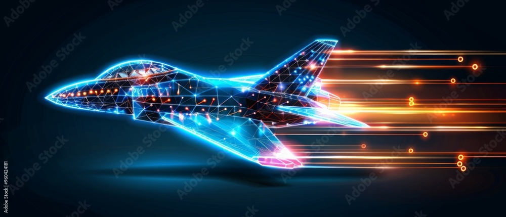 Digital high-speed fighter jet in low poly wireframe, smart Advanced ...