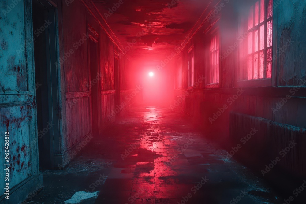 eerie corridor with mysterious silhouettes abandoned building ...