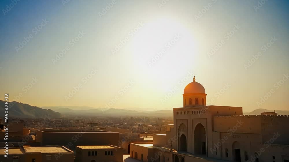Historic Middle Eastern cityscape with domed buildings. Heritage and ...