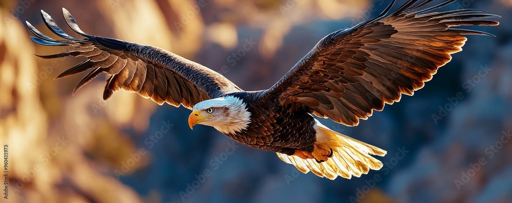 Captivating, photorealistic painting of a majestic eagle soaring ...