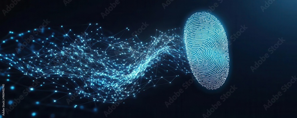 Fingerprint turning into a digital wave, representing encrypted ...