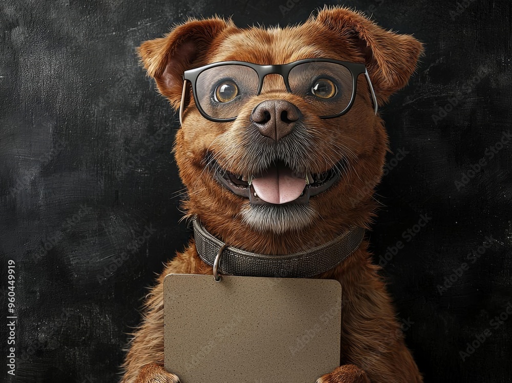 Hyber realistic photo of Dog school teacher with nerd glasses against ...