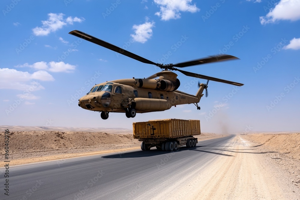 Military helicopters, transport helicopters, moving heavy equipment ...