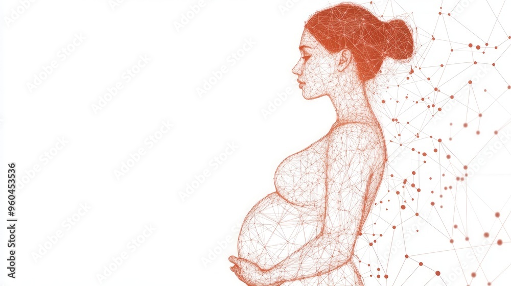 Closeup of an abstract pregnant woman with embryo in her maw side view ...