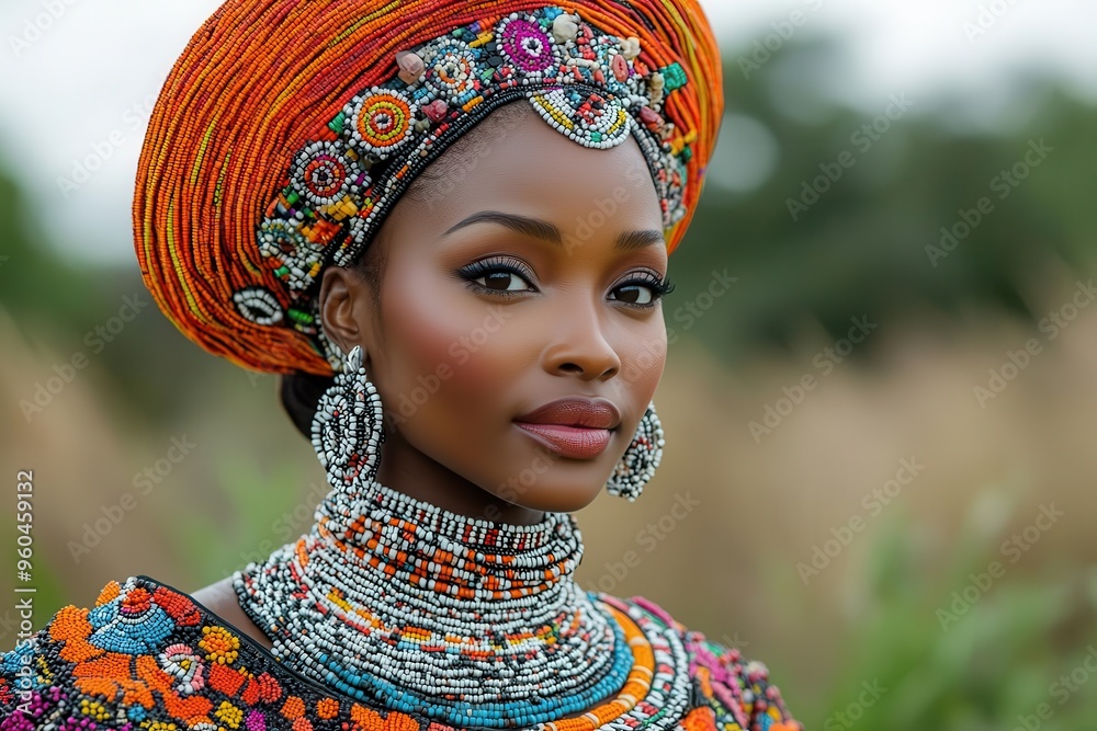 proud african zulu woman resplendent in vibrant traditional attire ...
