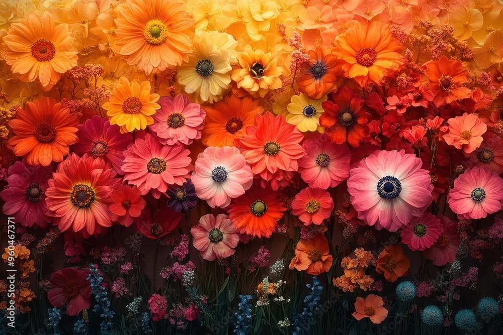 timelapse composite of a blooming flower garden various stages of ...