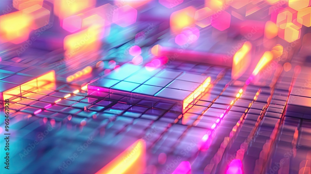 Retro pixel art and neon colors with soft blurred edges in a vintage ...