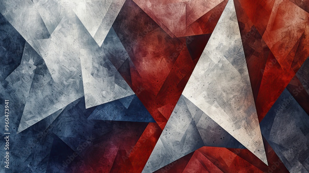 Cubist background with sharp shapes in crimson and navy rugged texture ...