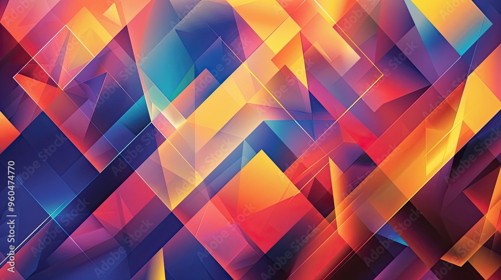 Geometric Cubist backdrop featuring bright primary colors and ...
