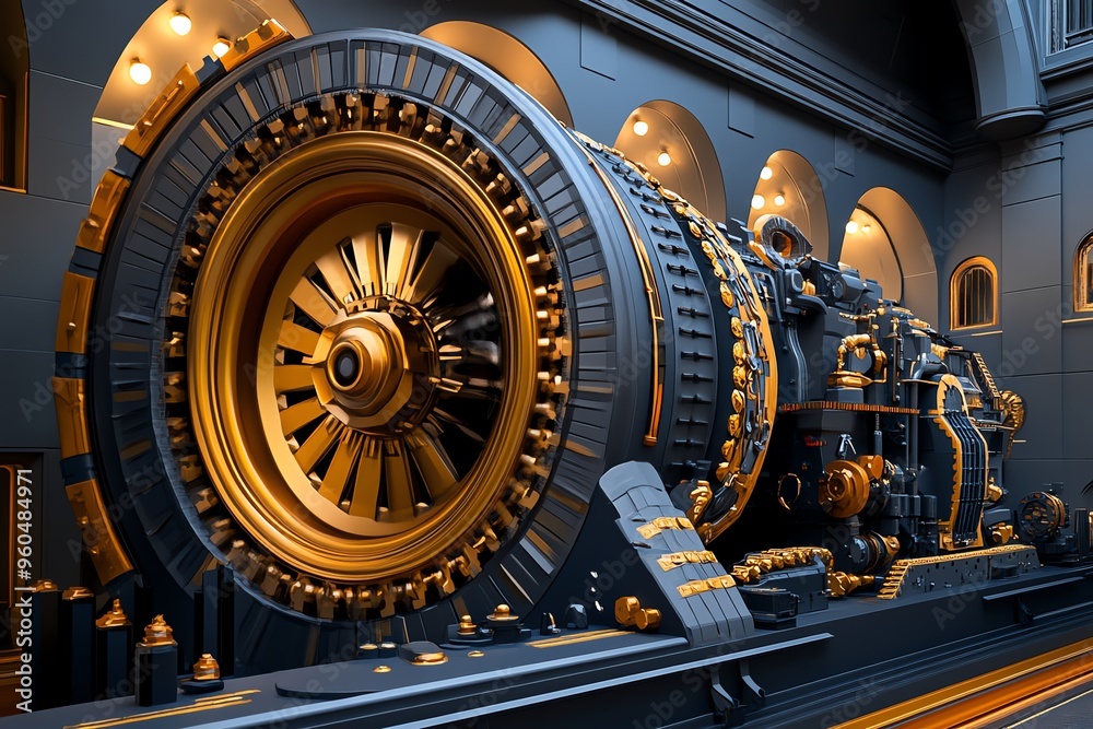 History museum exhibit on the Industrial Revolution with machinery and ...