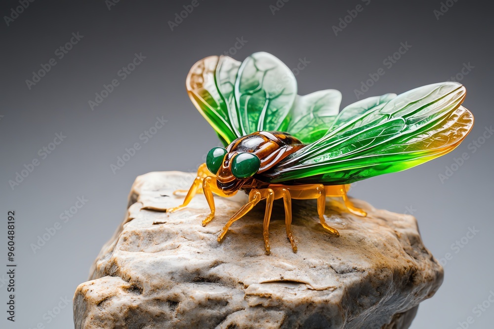 Poster, Foto Jade cicadas, symbols of rebirth, life cycles represent immortality in various c ...