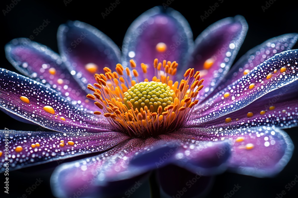 Magnified flowers, pollen grains, fine details display the complexity ...