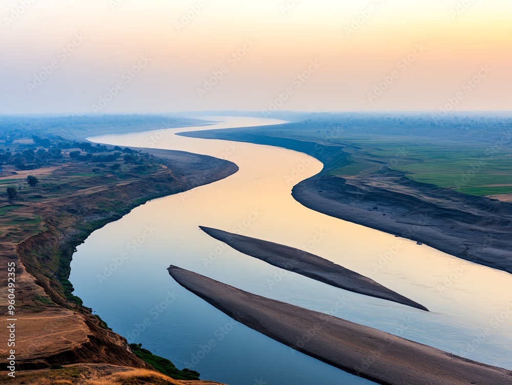 The confluence of the Ganges and Yamuna rivers, a sacred site in India ...
