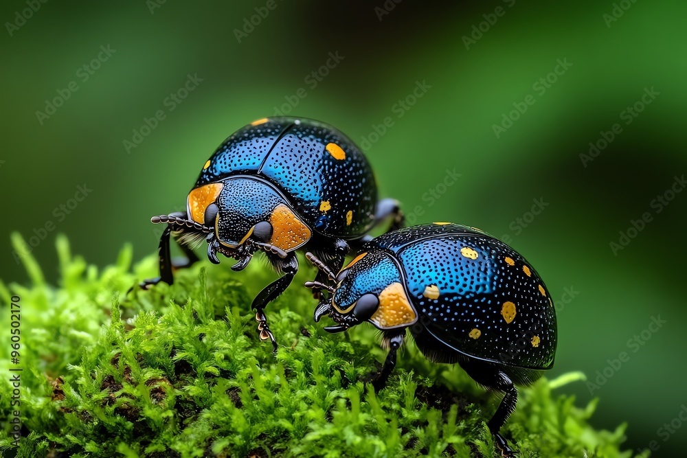Beetles, laying eggs, the next generation continue the cycle of life in ...