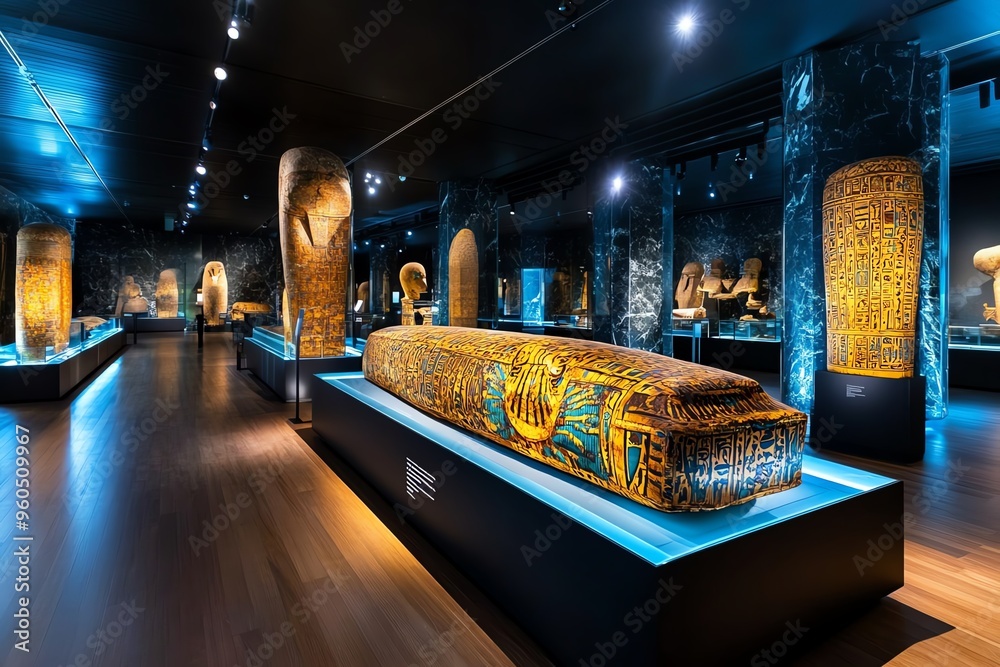 Photo & Art Print History museum exhibit on ancient Egypt with mummies ...