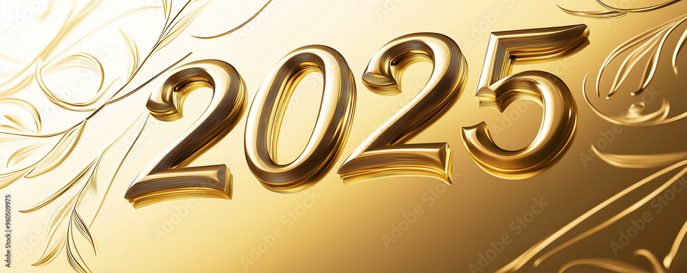 Banner of gold numbers 2025 on a sparkling gold background with bokeh ...