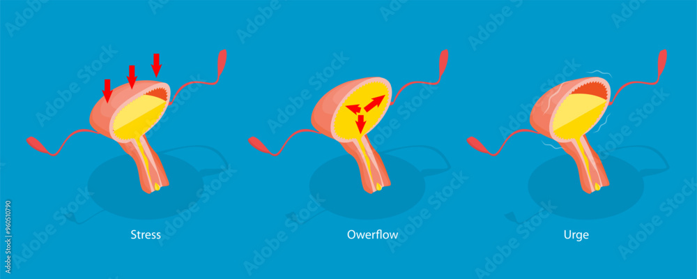3D Isometric Flat Vector Illustration of Urinary Incontinence, Diagram ...