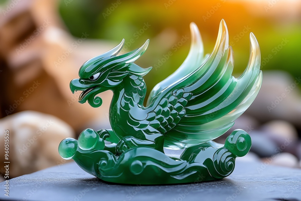 Jade phoenixes, rising from the ashes, symbols of renewal represent ...