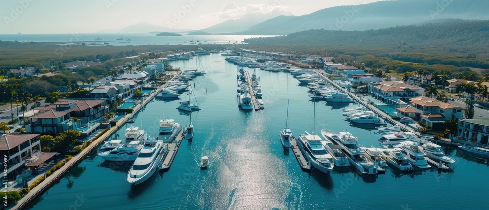 Majestic Aerial View of Luxurious Marina with Docked Boats and ...