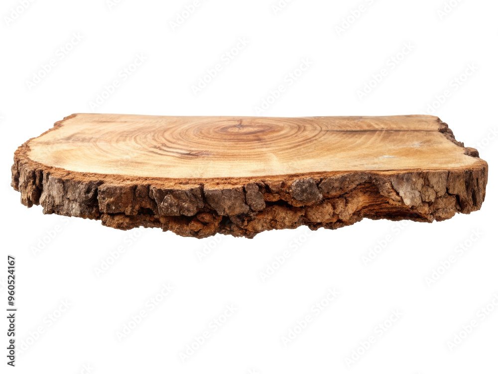 Natural wooden tree slice with visible bark texture and wood grain ...