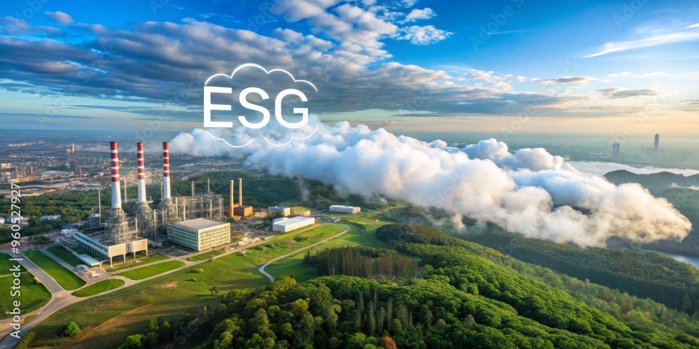 Aerial View of Industrial Plant Emissions with ESG Concept for ...