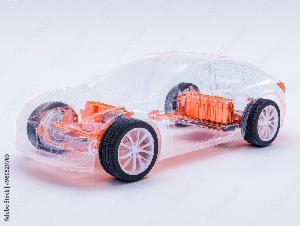 Conceptual design of an EV with transparent body showing battery layout ...