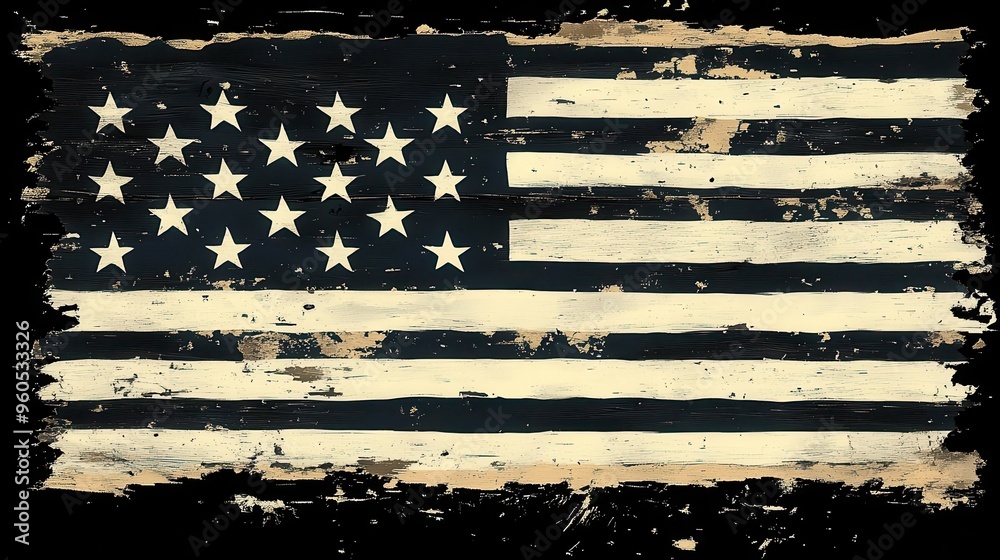 striking monochrome american flag white stars on black stripes ...